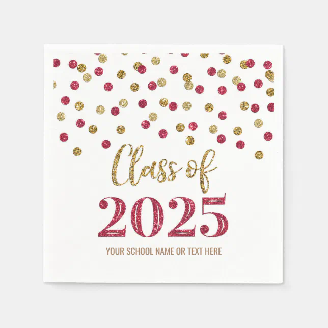 Gold Burgundy Confetti Class of 2025 Napkins | Zazzle