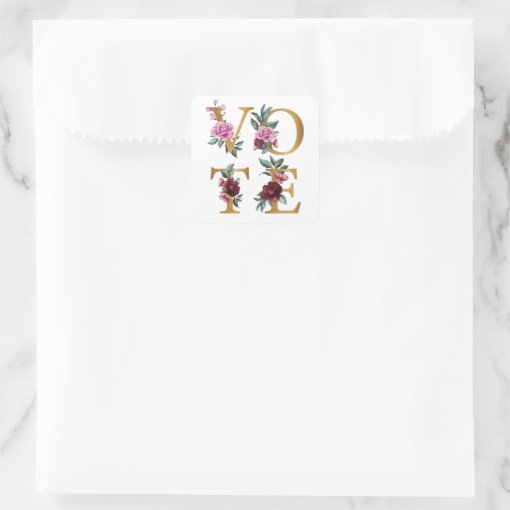 Gold Burgundy Floral Elegant Feminine Go Vote Square Sticker | Zazzle