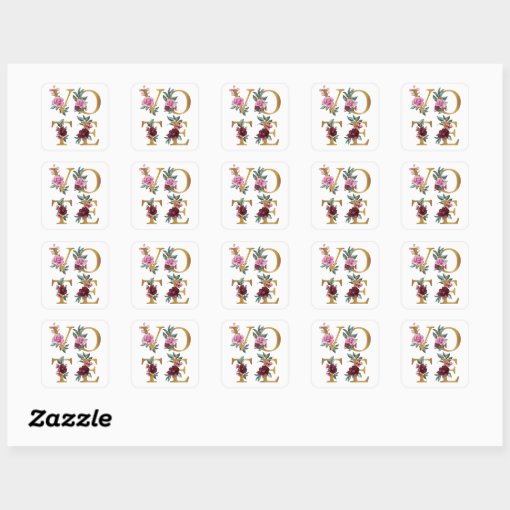 Gold Burgundy Floral Elegant Feminine Go Vote Square Sticker | Zazzle