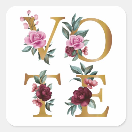 Gold Burgundy Floral Elegant Feminine Go Vote Square Sticker | Zazzle.com