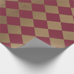 Gold Burgundy Maroon Metallic Square Chessboard Wrapping Paper | Zazzle
