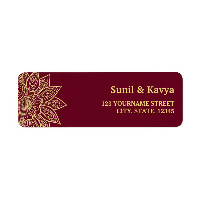 Gold Burgundy Mehendi Henna Indian Wedding Label | Zazzle