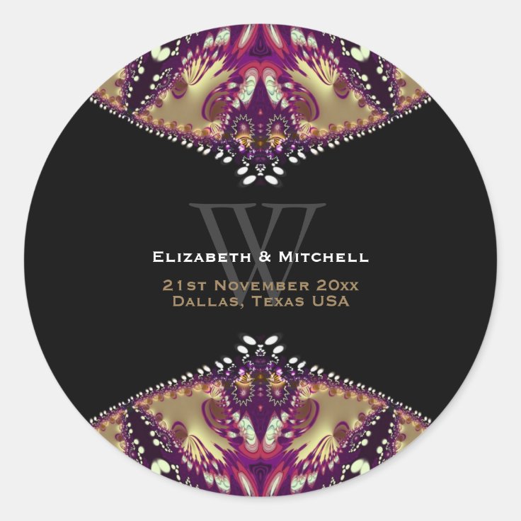 Gold Burgundy Modern Batik Monogram Classic Round Sticker | Zazzle