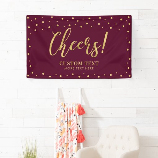 Gold & Burgundy Modern Cheers All Occasions Party Banner | Zazzle