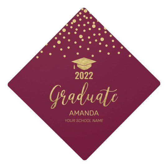 Gold & Burgundy Red Confetti Custom Graduation Graduation Cap Topper ...