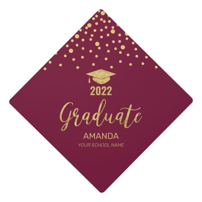 Gold & Burgundy Red Confetti Custom Graduation Graduation Cap Topper ...