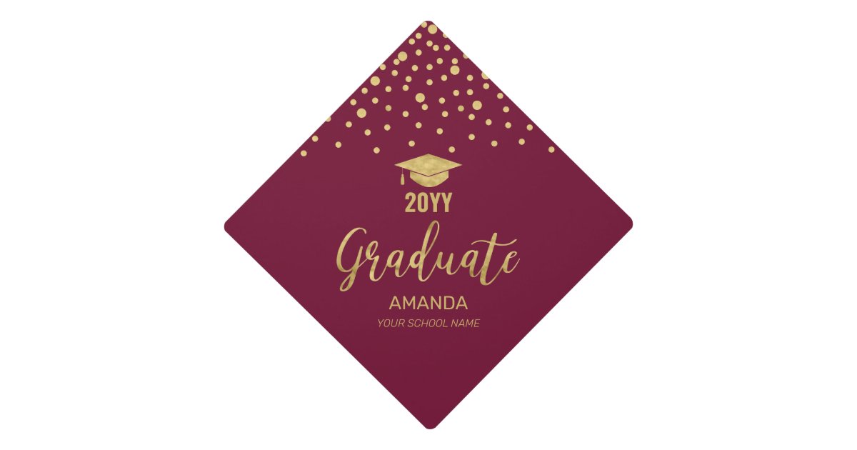 Gold & Burgundy Red Confetti Custom Graduation Graduation Cap Topper ...