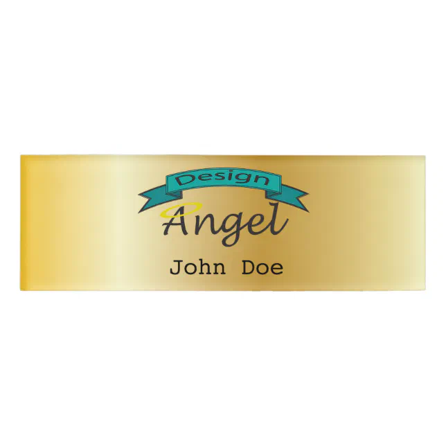 Gold Business Logo Branded Employee Name Tag | Zazzle