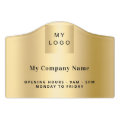 Gold business logo name opening hours door sign | Zazzle