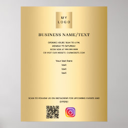 Gold business logo qr code instagram custom text poster | Zazzle