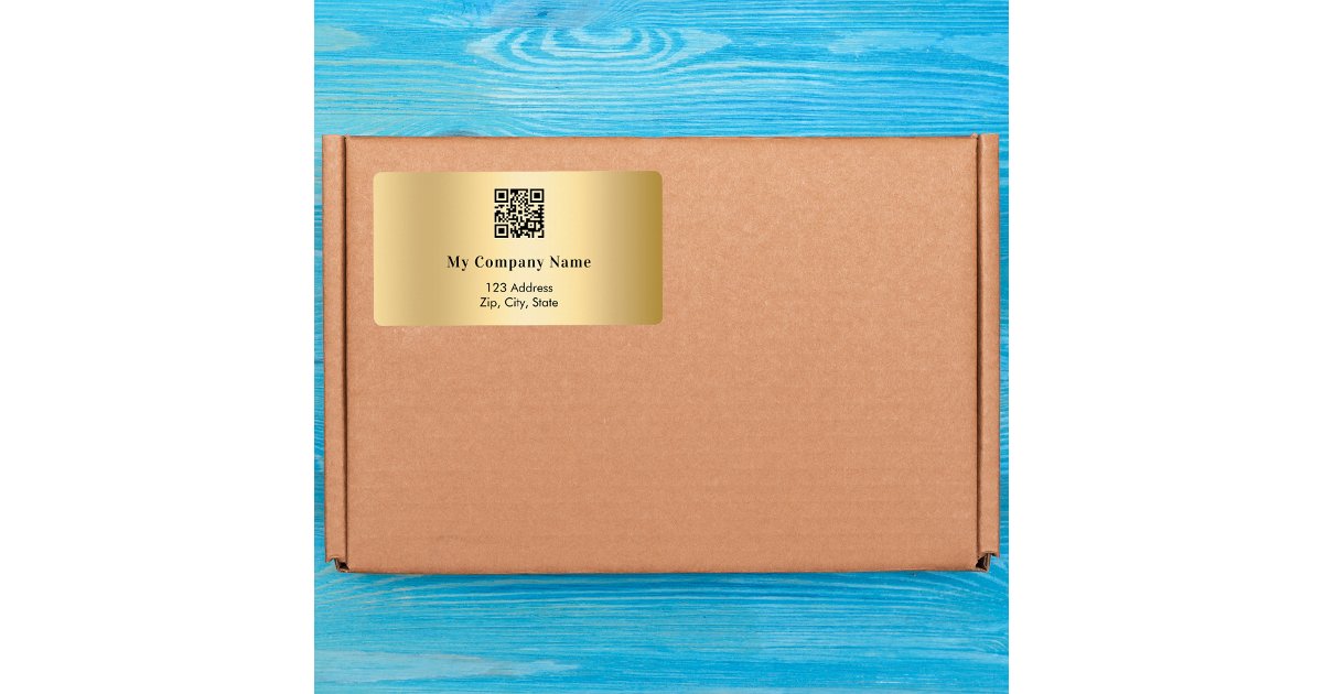 Gold business QR code return address shipping Label | Zazzle
