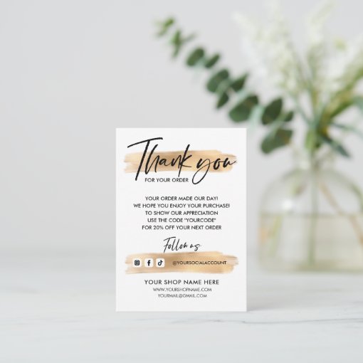 Gold Business THANK YOU HAND LETTERED AND LOGO v2 Enclosure Card | Zazzle