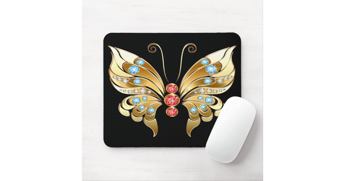 Gold Butterfly Adorned With Gems Mouse Pad | Zazzle