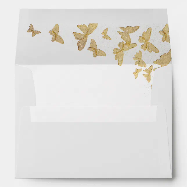 Gold Butterfly Glitter Boho Chic Elegant Wedding Envelope | Zazzle