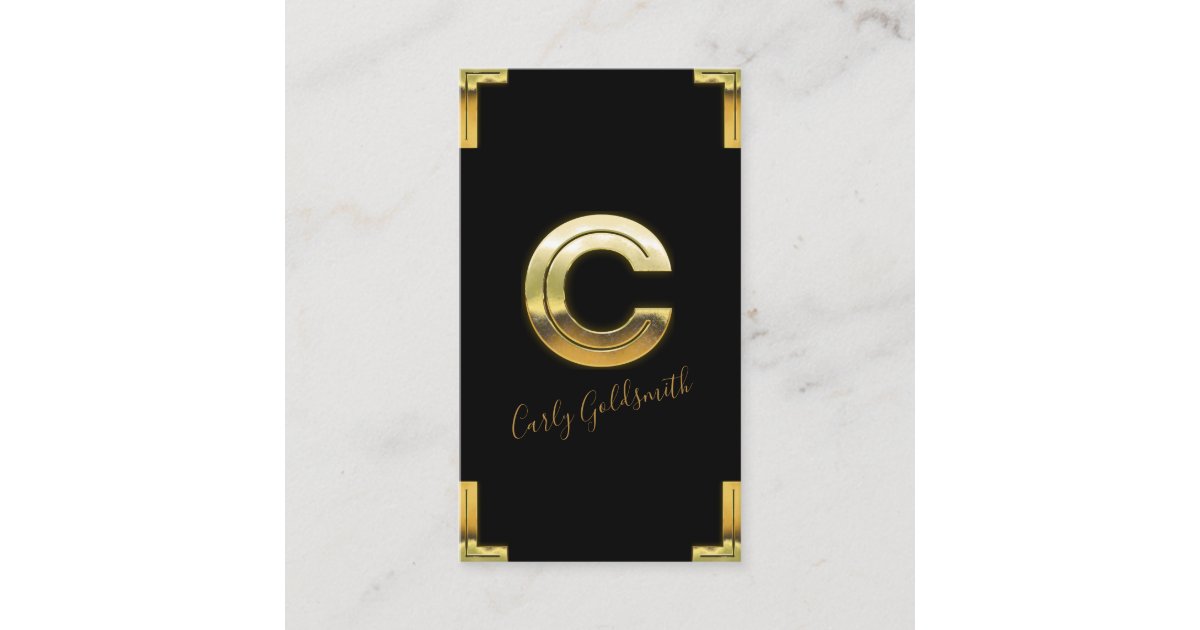 Gold C Initial and Borders Business Card | Zazzle