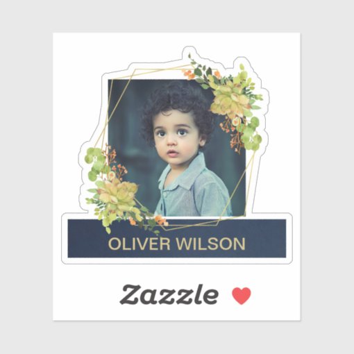 GOLD CACTUS SUCCULENT FOLIAGE WREATH PHOTO OVERLAY STICKER | Zazzle