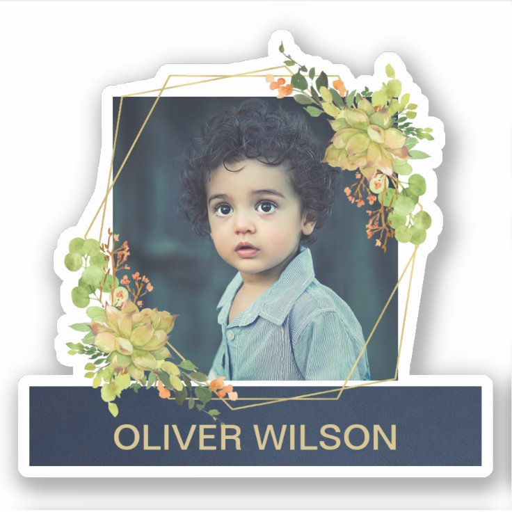 GOLD CACTUS SUCCULENT FOLIAGE WREATH PHOTO OVERLAY STICKER | Zazzle