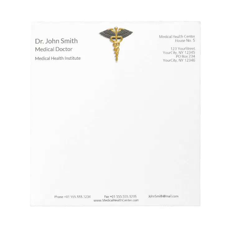 Gold Caduceus Black Wings Elegant Classy Medical Notepad | Zazzle