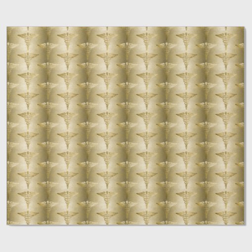 Gold Caduceus Doctor Medical Symbol Pattern Wrapping Paper | Zazzle