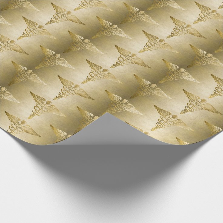 Gold Caduceus Doctor Medical Symbol Pattern Wrapping Paper | Zazzle