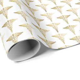 Gold Caduceus Doctor Medical Symbol Pattern Wrapping Paper | Zazzle