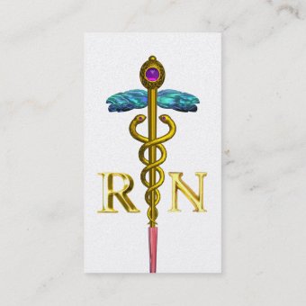 GOLD CADUCEUS REGISTERED NURSE SYMBOL White Pearl Business Card | Zazzle