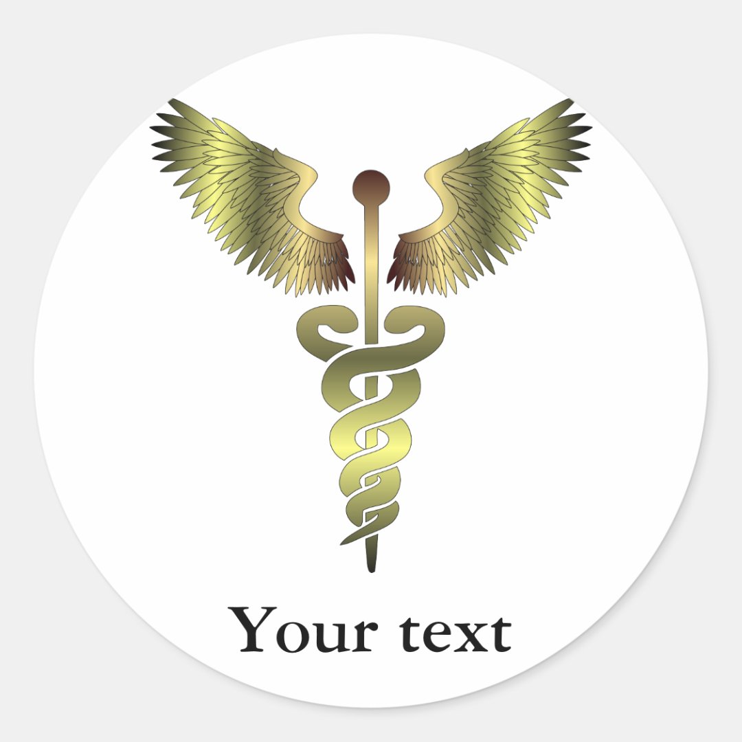 Gold Caduceus symbol Classic Round Sticker | Zazzle