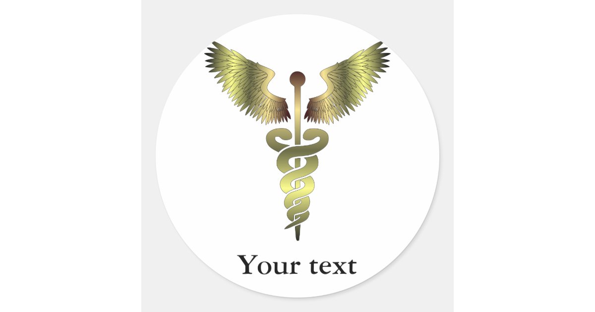 Gold Caduceus symbol Classic Round Sticker | Zazzle