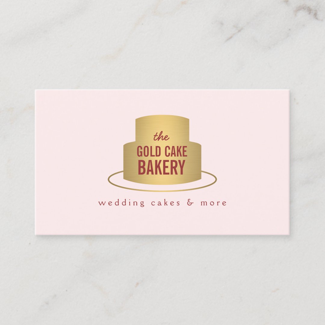 Gold Cake Logo on Pink for Bakery, Cafe, Chef Business Card | Zazzle