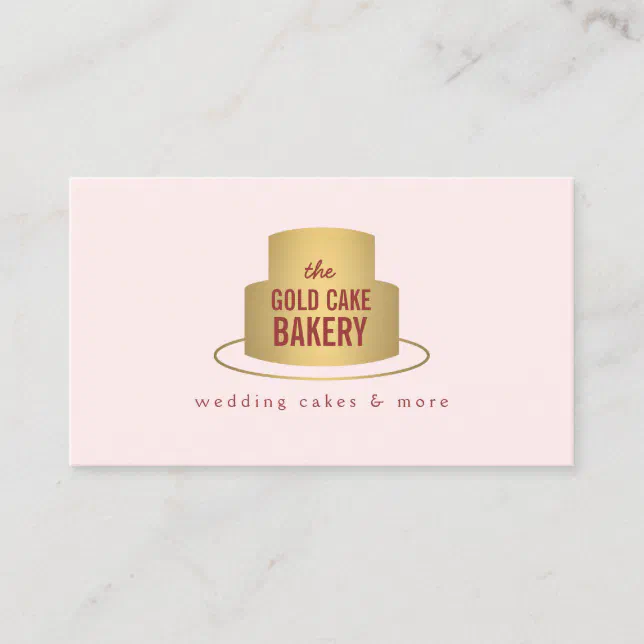 Gold Cake Logo on Pink for Bakery, Cafe, Chef Business Card | Zazzle