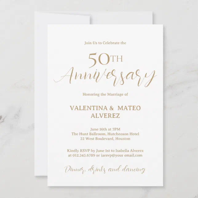 Gold Calligraphy 50th Wedding Anniversary Invitation | Zazzle