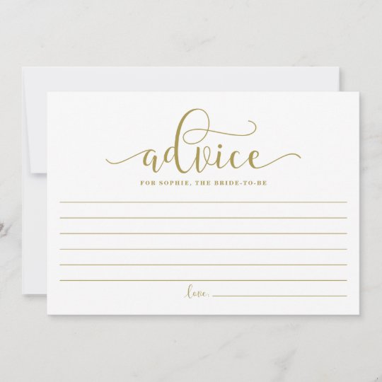 Gold Calligraphy Adivce for the Bride to Be Advice Card | Zazzle.com