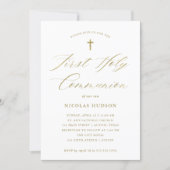 Gold Calligraphy and Cross | First Holy Communion Invitation | Zazzle