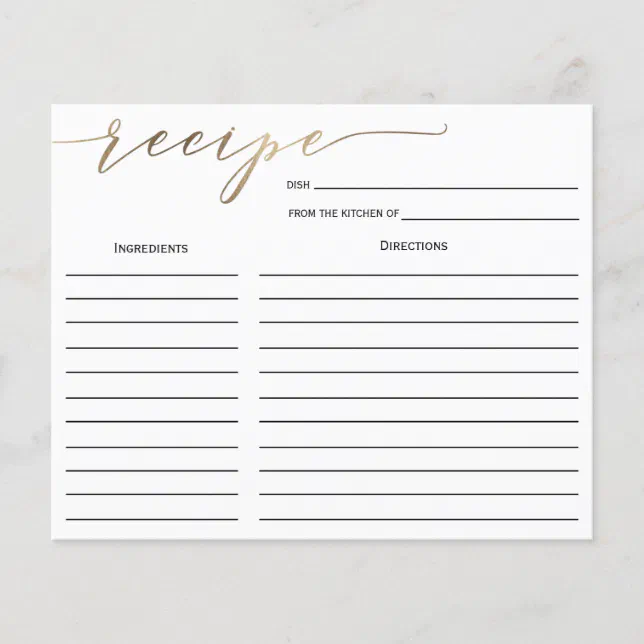 Gold Calligraphy Bridal Shower Recipe Card | Zazzle