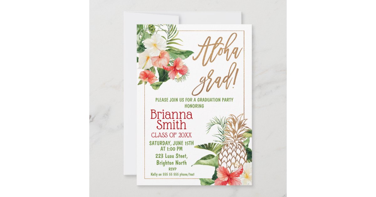 Gold Calligraphy Floral Luau Graduation Invitation | Zazzle