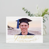 GOLD Calligraphy Photo High School Graduation Foil Invitation | Zazzle