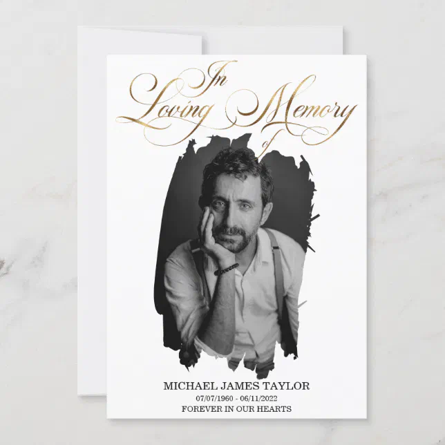 Gold Calligraphy Photo In Loving Memory Funeral In Invitation | Zazzle