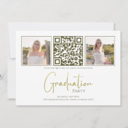 Gold Calligraphy Script Minimalist Photo QR Code Invitation | Zazzle