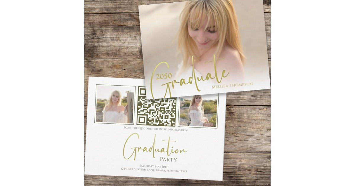 Gold Calligraphy Script Minimalist Photo QR Code Invitation | Zazzle