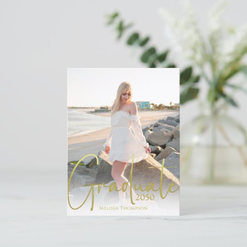 Gold Calligraphy Script Minimalist Two Photo Postcard | Zazzle