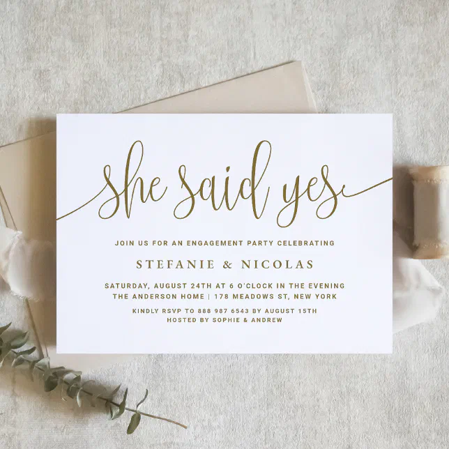 Gold Calligraphy She Said Yes Engagement Invitation | Zazzle