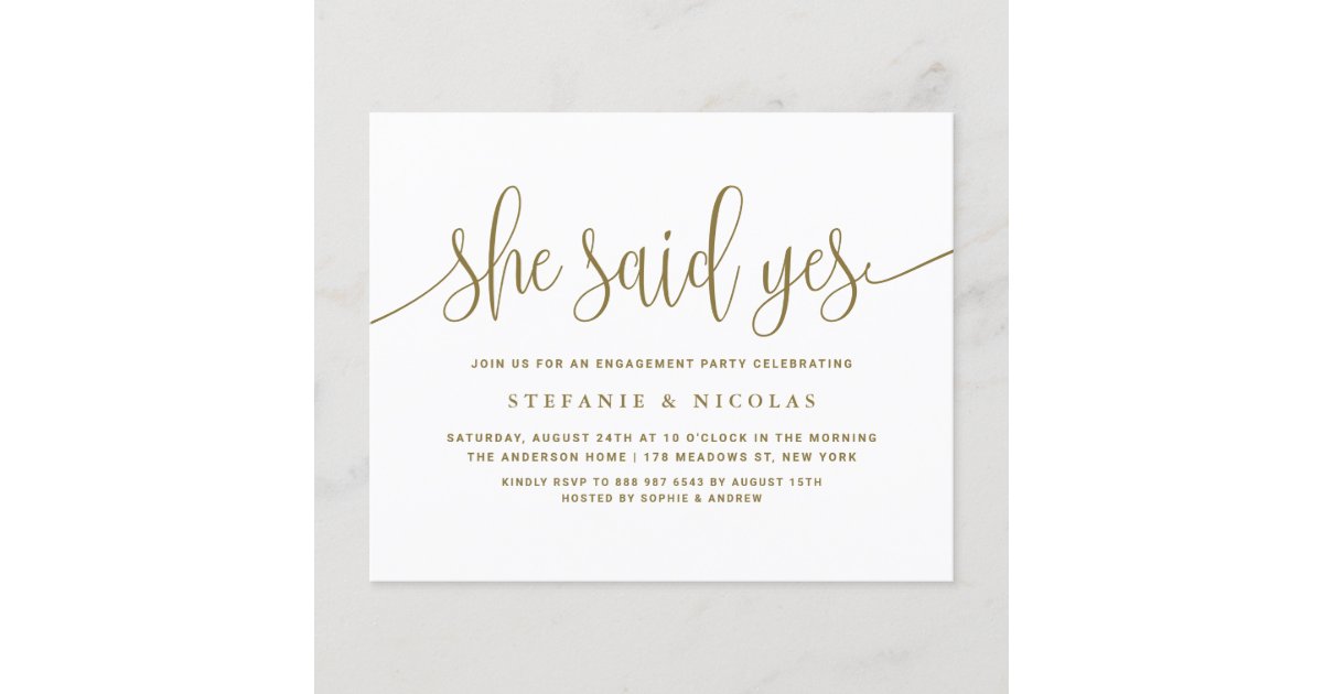 Gold Calligraphy She Said Yes Engagement Party | Zazzle