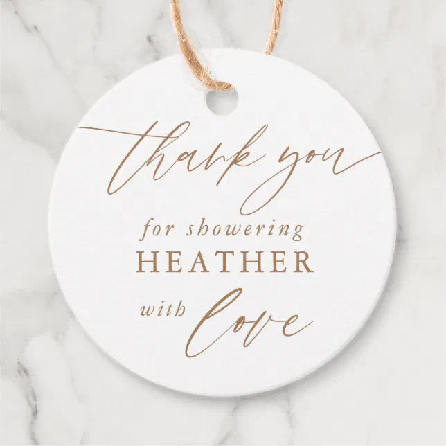 Gold Calligraphy Thank You For Showering With Love Favor Tags | Zazzle