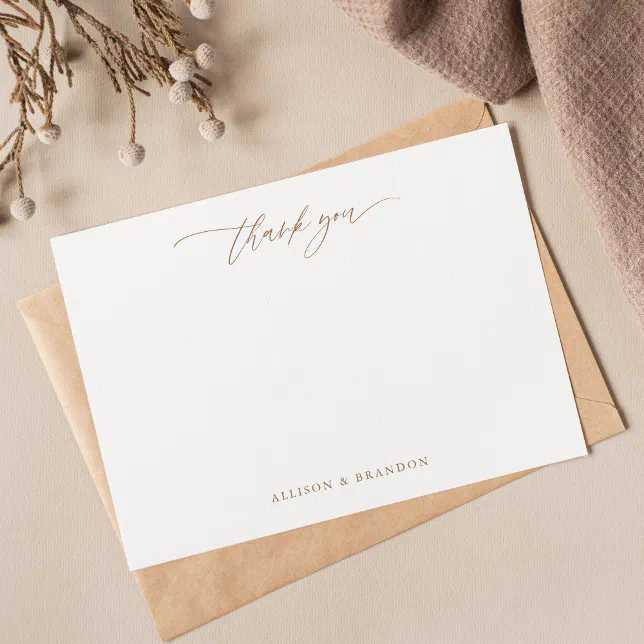 Gold Calligraphy Thank You Personalized Stationery Note Card | Zazzle
