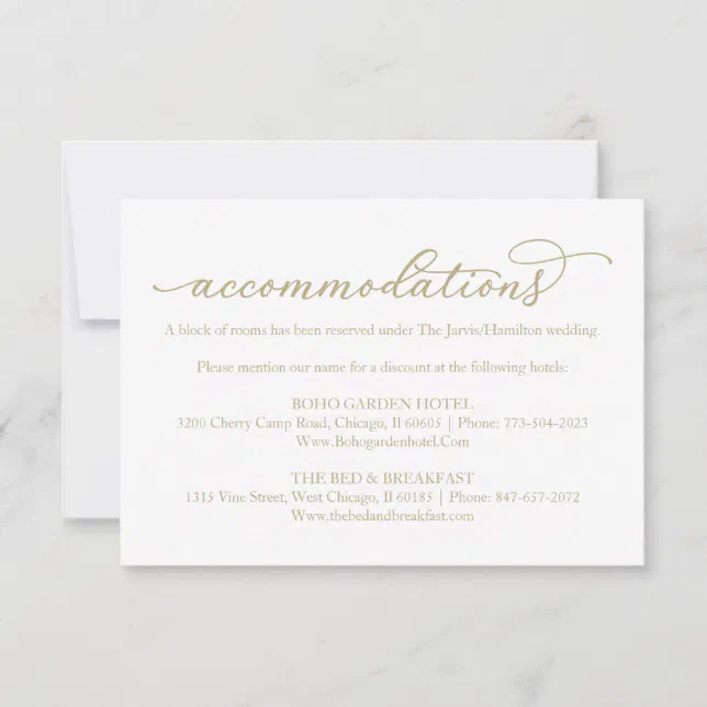 Gold Calligraphy Wedding Hotel Accommodations RSVP Card | Zazzle