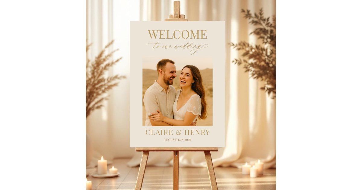 Gold Calligraphy Wedding Photo Welcome Sign | Zazzle