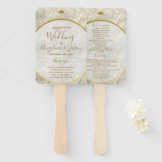Gold Calligraphy Wedding Program Hand Fan | Zazzle