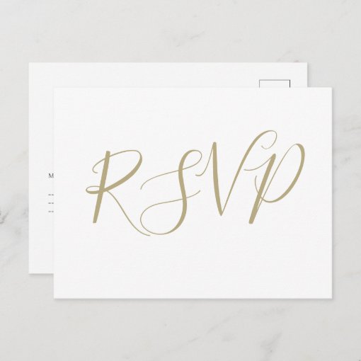 Gold calligraphy wedding RSVP postcards | Zazzle