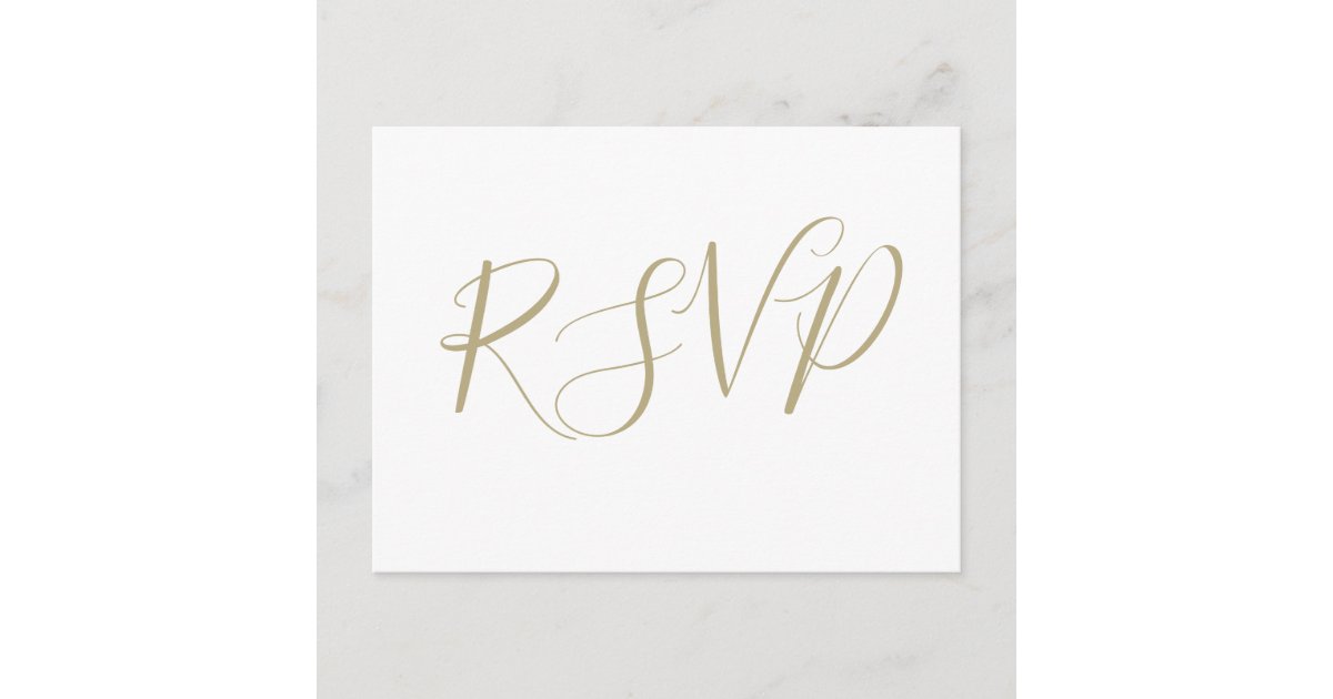 Gold calligraphy wedding RSVP postcards | Zazzle