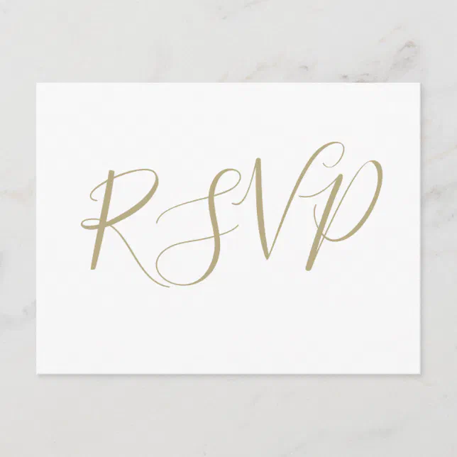 Gold calligraphy wedding RSVP postcards | Zazzle